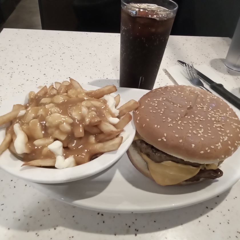 Shared post - Double Cheese Burger, Poutine And A Pepsi. 🐽🐖🐷😀 💜🖤🍔🧀🍟😋