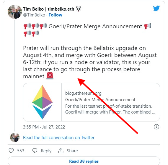 Shared post - Ethereum dev confirms Goerli merger date, the final ...
