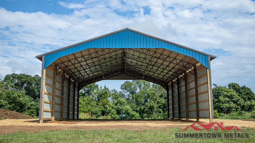 Shared post - 40’ x 60’ x 60’ Roof, Upper Gables and Sidewalls Pole Barn