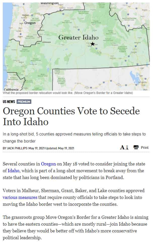 Shared post - Counties Seceding from Oregon to Idaho