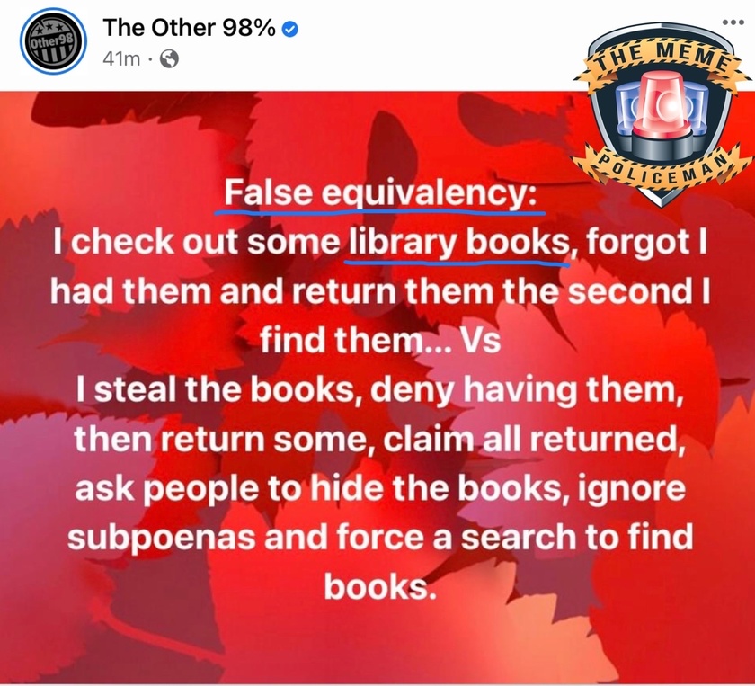 Shared post - A twofer! The first part of this meme is false, he...