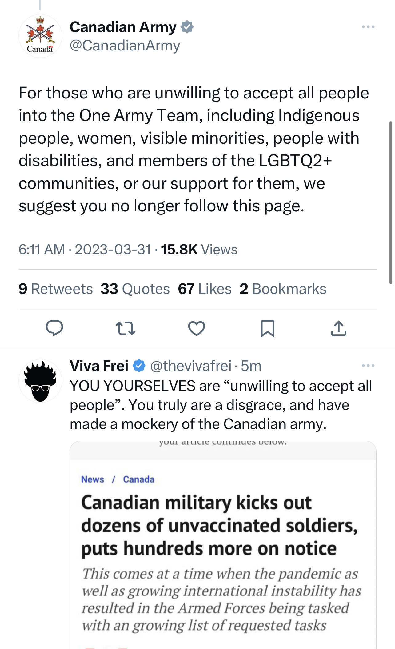 Shared post - Actual tweets from the Canadian army Twitter account